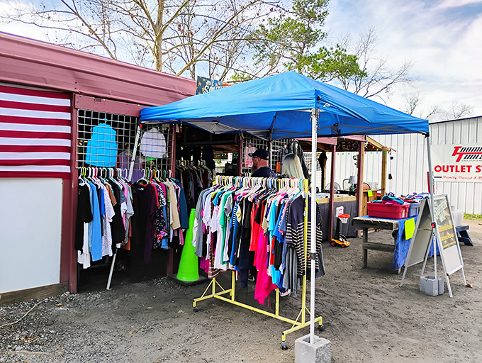 A rainbow of recycled fashion hangs hopefully in the Florida sunshine, proving style doesn't have to come with a designer price tag.