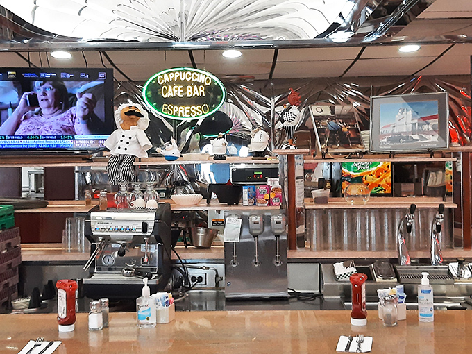 The espresso bar stands ready to transform sleepy patrons into functioning humans&mdash;a public service disguised as a coffee station.