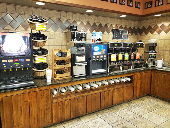 The coffee station &ndash; where road-weary travelers transform back into functioning humans through the miracle of caffeine and Czech pastry proximity.