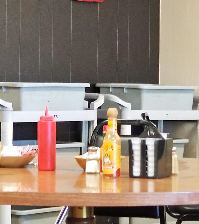 The essentials of diner happiness: ketchup, hot sauce, and napkins. Simple pleasures for complex flavors—just as breakfast should be.