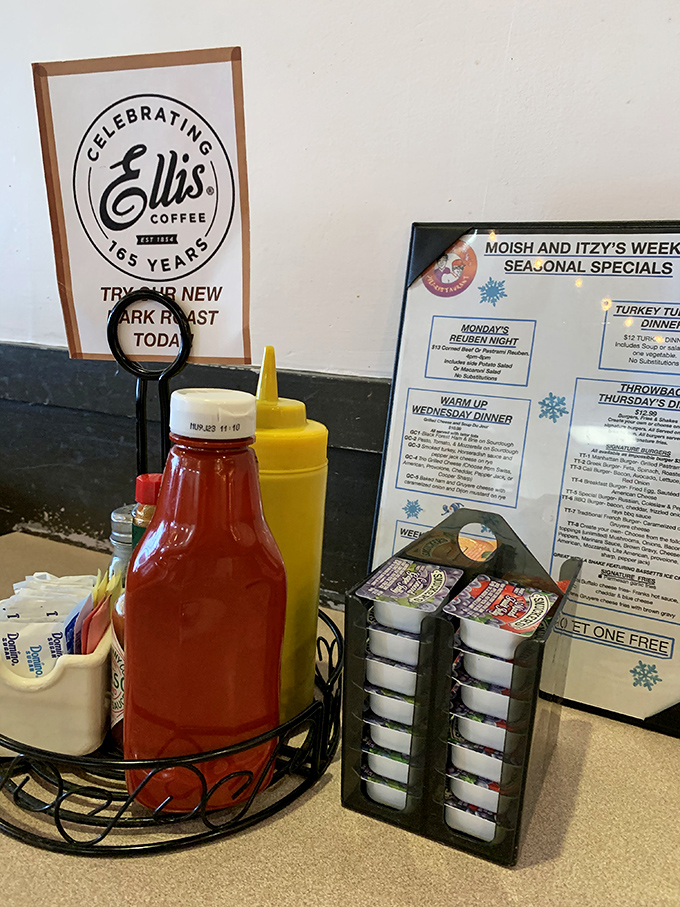 Classic condiment station standing ready for duty &ndash; because every great sandwich needs its supporting cast.