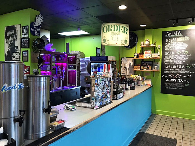 The ordering counter's turquoise pop against lime green walls creates a visual appetizer before your taste buds get their turn.