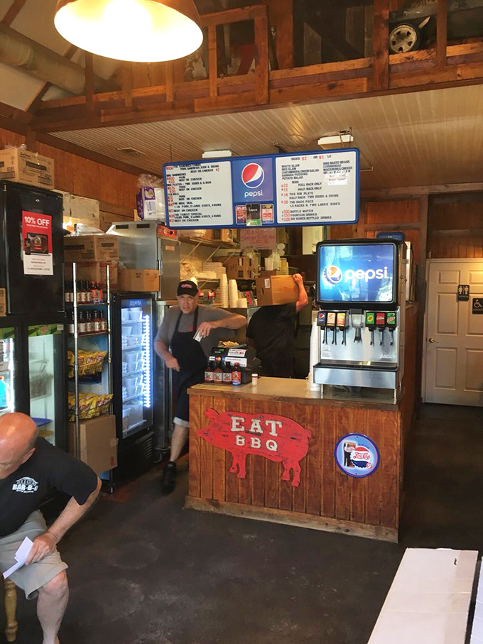 The "EAT BBQ" sign isn't just decoration—it's the most straightforward good advice you'll get all day.