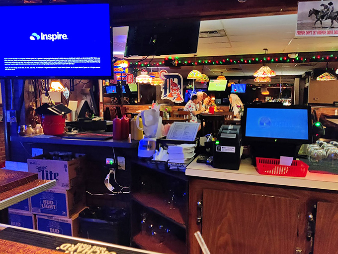 The command center where beer flows and orders fly. Notice the festive lights – because good food should always feel like a celebration.