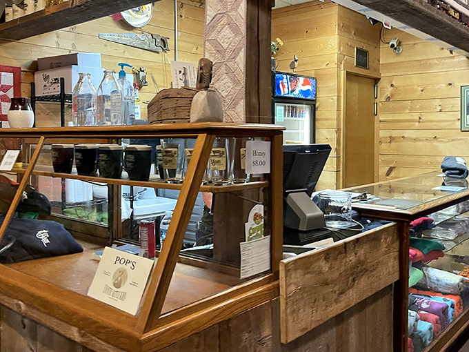 The counter area combines rustic charm with practical efficiency, like a farmer who also happens to have an MBA.