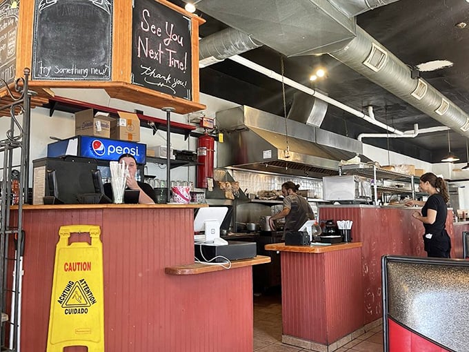 The counter where breakfast dreams come true, complete with the universal diner promise: "See you next time!"