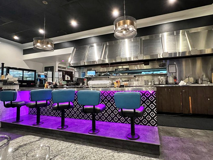 Counter seating with a view of the kitchen action&mdash;dinner theater, except it's breakfast and actually delicious.