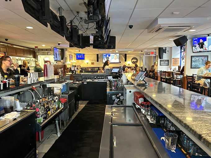 The bar area offers a front-row seat to the liquid artistry happening behind the counter &ndash; where history-themed drinks meet modern thirst.