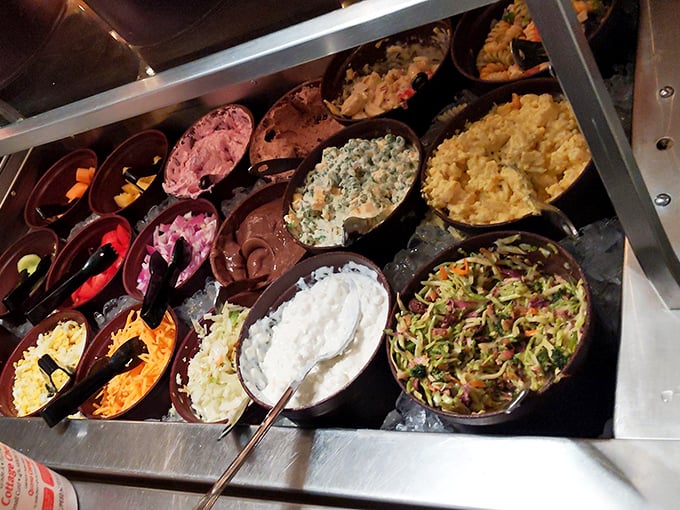 A salad bar that puts chain restaurants to shame. Each bowl contains something that reminds you of the best version of a family gathering.