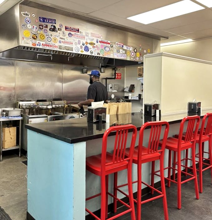 Where culinary magic happens before your eyes. Those stickers tell stories of places visited and burgers conquered.