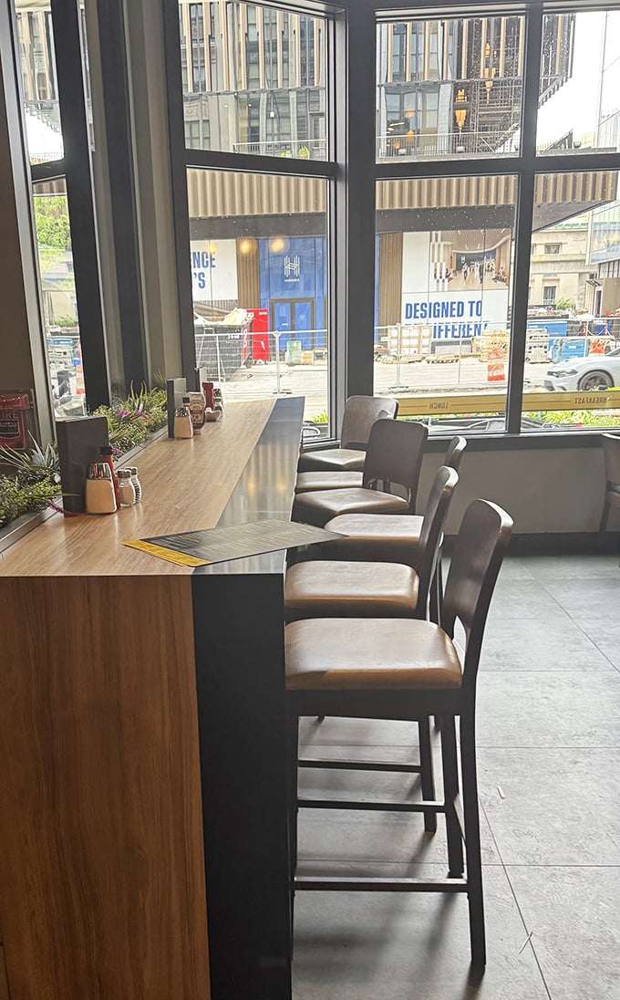 Counter seats with a view mean solo diners can enjoy both people-watching and plate-admiring simultaneously.