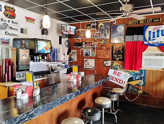 The counter seating isn't just functional&mdash;it's front-row tickets to the breakfast show, complete with coffee refills and local gossip.