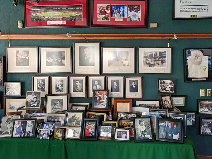 The wall of memories tells stories of famous visitors and local legends, creating a museum of moments shared over exceptional meals.