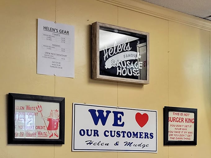 Wall art that tells you everything you need to know: "We ❤️ Our Customers" and "This is Not Burger King"&mdash;honesty in advertising at its finest.