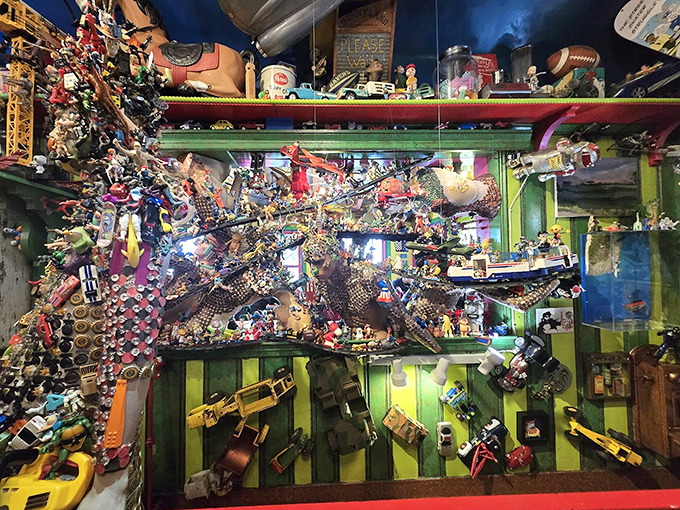 Not sure if this is a diner wall or a museum of American childhood. Either way, you'll spot something from your past.