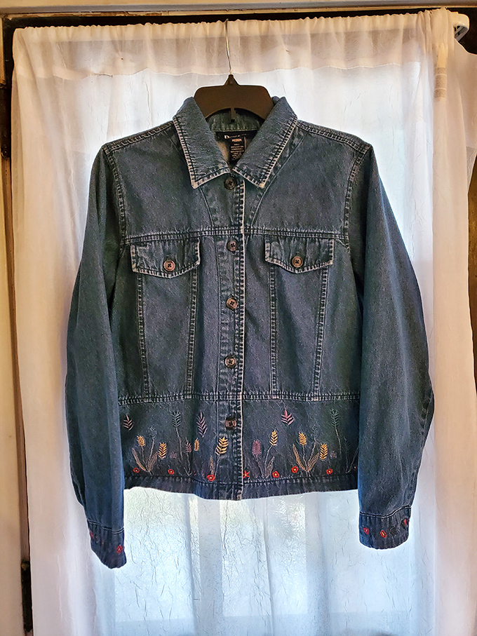 Denim gets dressed up with delicate embroidery, transforming an everyday jacket into wearable folk art.
