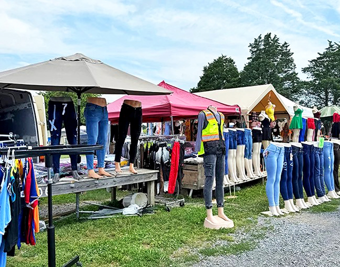 The denim display creates a surreal mannequin army. These legs without bodies stand ready to march into your wardrobe at bargain prices.