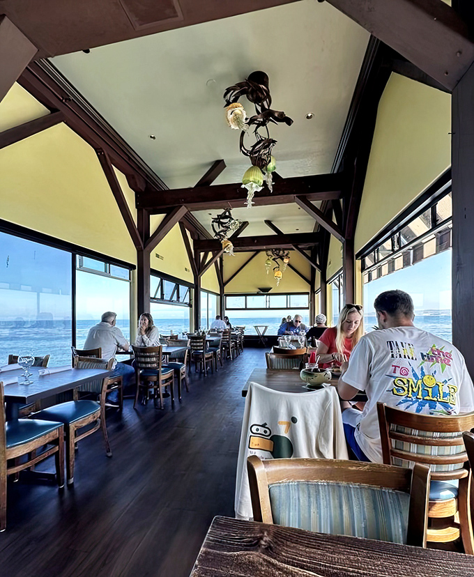 Even with that mesmerizing ocean view competing for attention, diners remain focused on what matters: the next perfect bite on their plates.