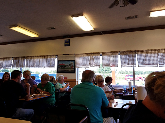 Where strangers become friends over shared BBQ enthusiasm. Notice the checkered curtains&mdash;they've witnessed countless food epiphanies.