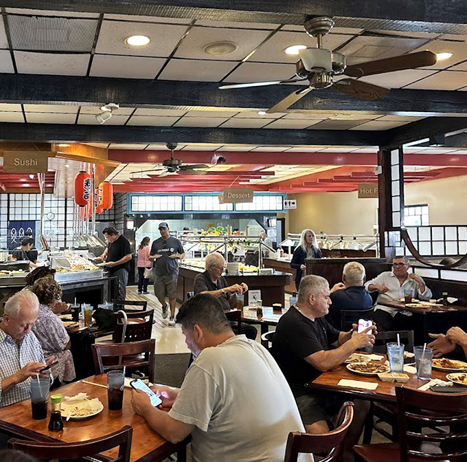 The dining room buzzes with the energy of people united in their mission: to eat magnificently well while still having room for seconds.