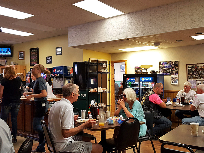 Where breakfast magic happens: locals gather to share news, coffee, and the universal language of "pass the syrup, please."
