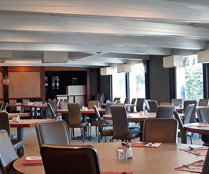 The banquet area offers a more formal dining experience, perfect for those special occasions that deserve more than just a booth.