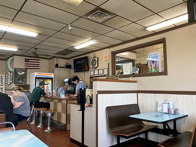 Counter seating &ndash; where solo diners become part of the Mikhael's family and coffee refills arrive before you even ask.