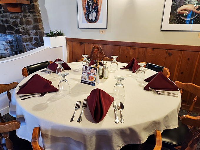 White tablecloths, burgundy napkins, and proper stemware signal that this is a place that takes your dining experience as seriously as you take your appetite.