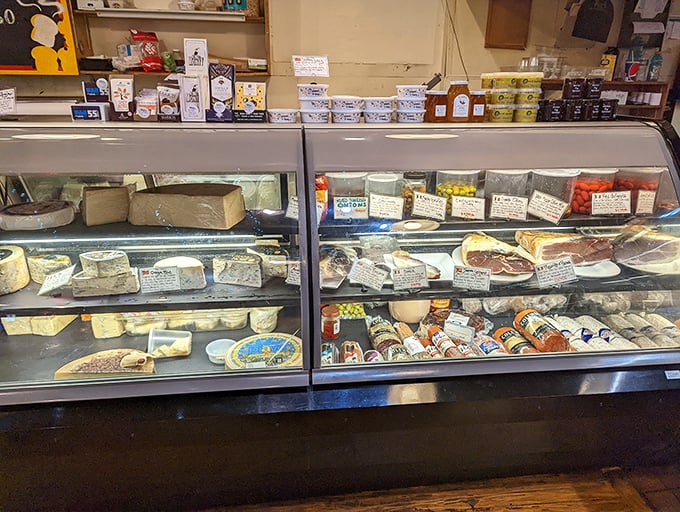 The cheese and meat case displays a tempting array of options, each one practically begging to join your sandwich.