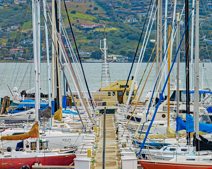 A wooden walkway to nautical dreams – Sausalito's docks invite you into a world where land-dwellers are merely visitors.