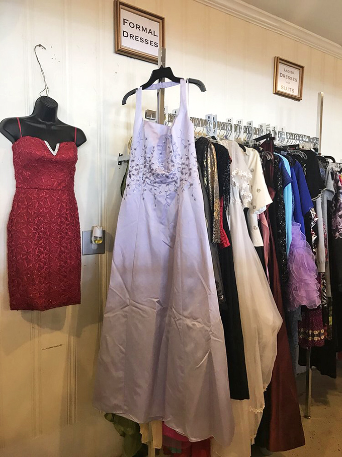 Formal dresses hanging patiently, each with a story &ndash; a prom, a wedding, or that cruise where Harold finally proposed after 12 years.