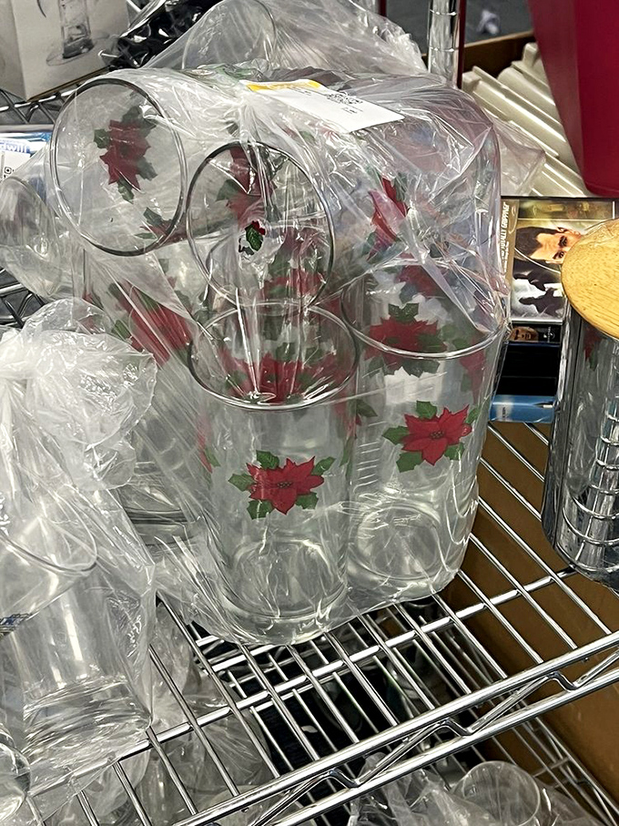Holiday glassware that's seen more festive seasons than you have. These poinsettia tumblers are ready for their comeback tour in your cabinet.