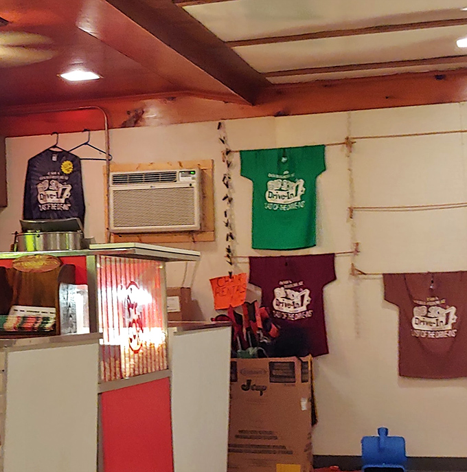 Drive-in merch that says "I didn't just watch a movie, I had an experience worth commemorating with a t-shirt."