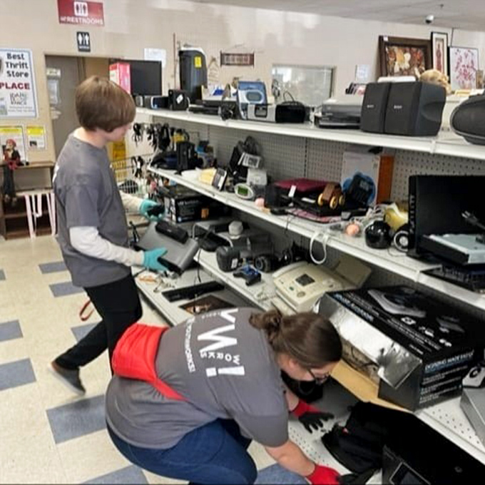 The electronics section: where curious kids and tinkering adults alike ponder the technological relics of yesteryear.