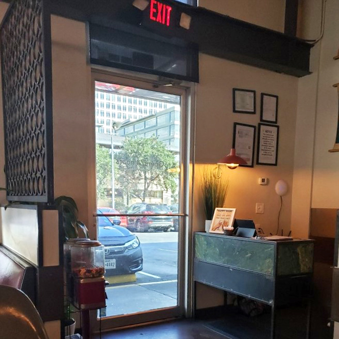 Even the exit view looks inviting, with street life providing dinner and a show.