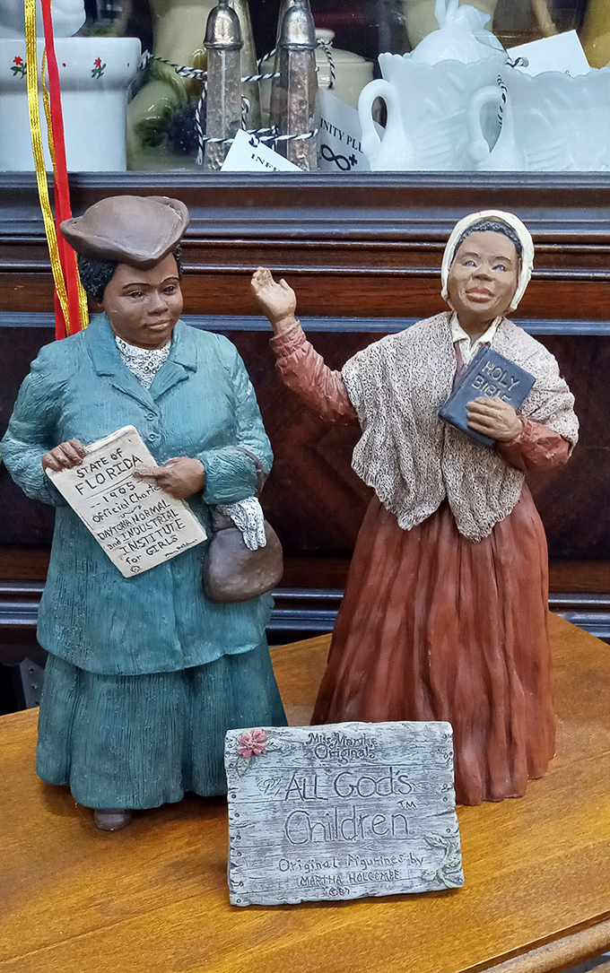 Folk art figurines capture moments of American history, their painted expressions frozen in time yet somehow still speaking volumes across the decades.
