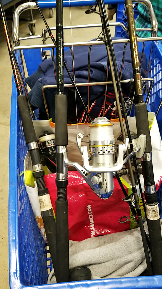 Fishing gear galore! Someone's abandoned hobby becomes your weekend lake adventure for less than the cost of bait.