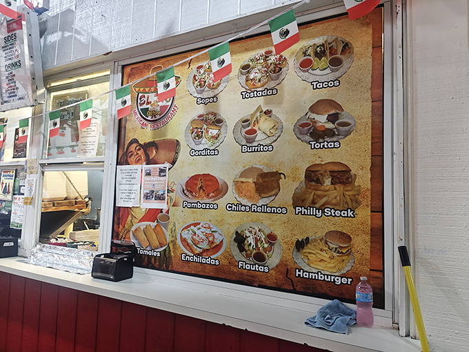 Authentic Mexican cuisine beckons with colorful menu boards. Those tamales and enchiladas promise a fiesta of flavors without passport requirements.