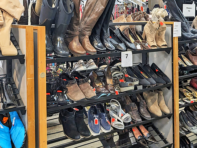 The shoe section requires optimism and patience in equal measure. Finding your size in these leather treasures feels like winning a very specific lottery.