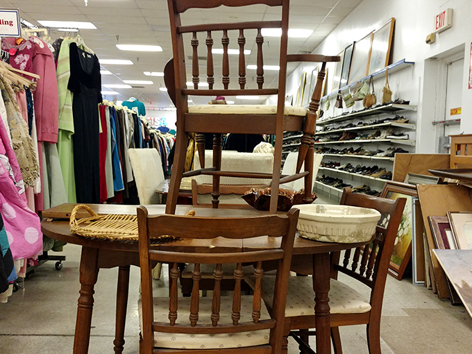 Furniture with character and history—wooden chairs that have supported countless family dinners now waiting for their next chapter.