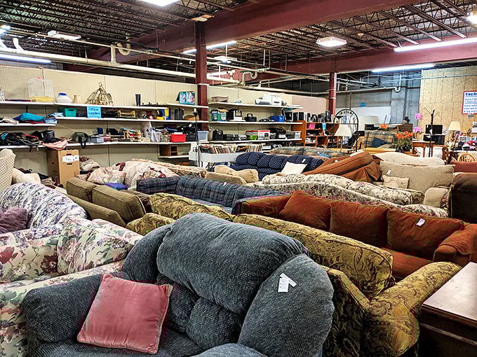 Sofa safari at its finest! This sea of comfortable seating options means you'll never have to pay retail for a place to rest your weary bones.