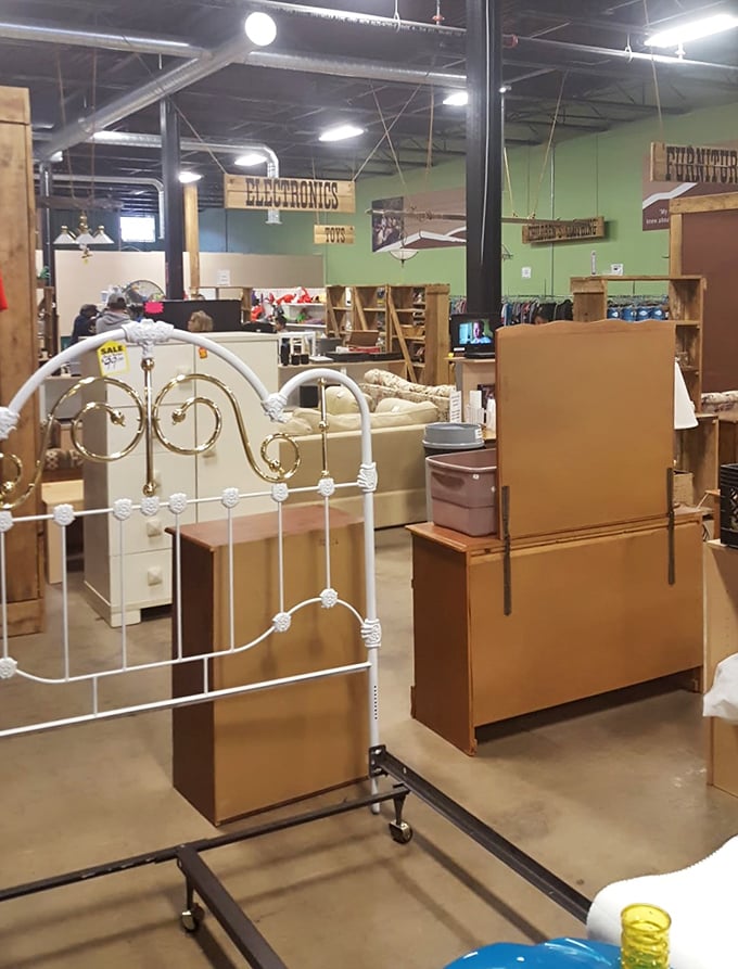 Department store? More like department warehouse. The overhead signs help you navigate this furniture flotilla without getting lost at sea.