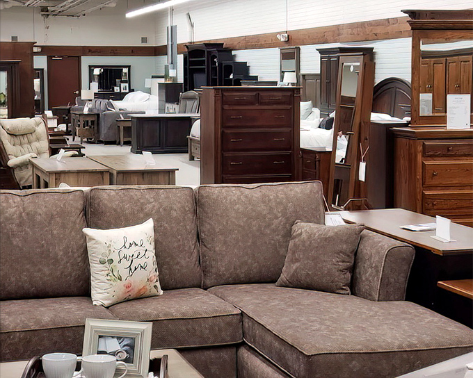 Modern meets vintage in this furniture section. That "Home Sweet Home" pillow is just begging to adorn your newly discovered antique sofa.