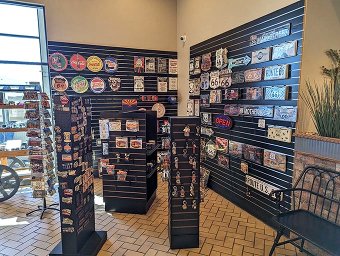 Route 66 memorabilia heaven&mdash;where nostalgia comes with a gift shop receipt. America's highway history displayed with desert pride.