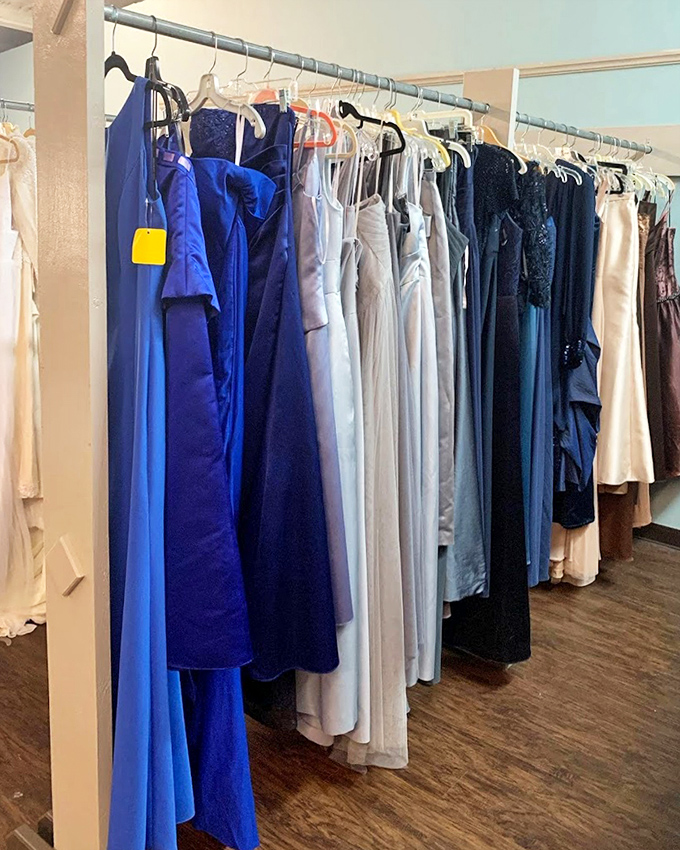 Formal wear section&mdash;where prom dresses and wedding attire get their second chance at making memories on dance floors across New Jersey.