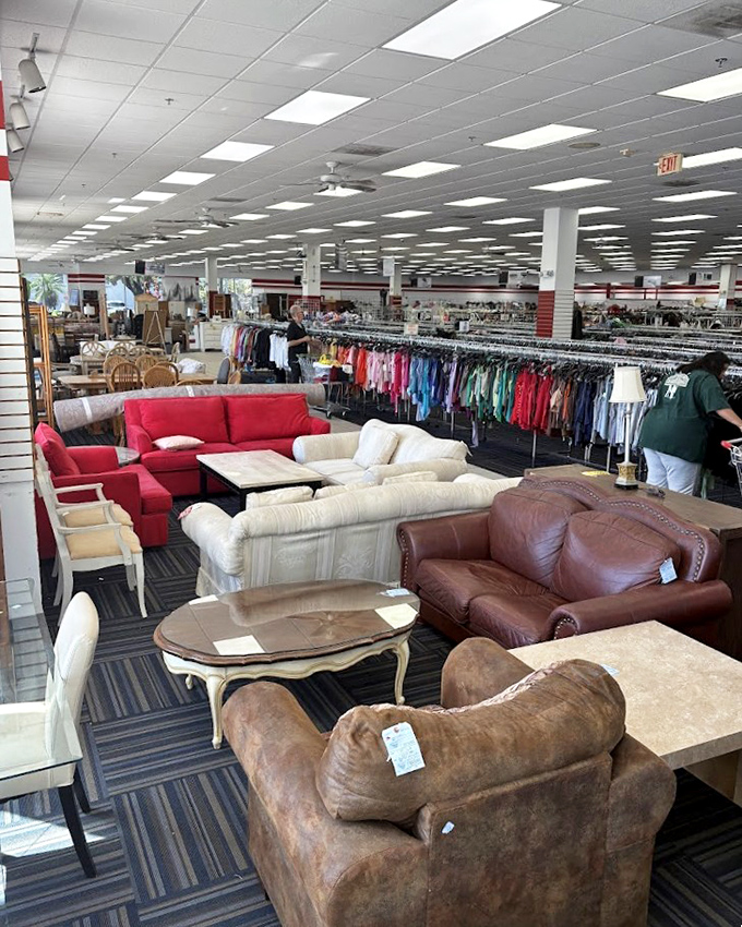 A sea of sofas in every shade and texture imaginable. That red sectional is practically shouting, "Movie night at your place!"