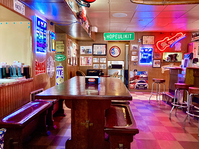 The "HOPEULIKIT" sign says it all &ndash; unpretentious charm and neighborhood tavern vibes that chain restaurants spend millions trying to replicate.