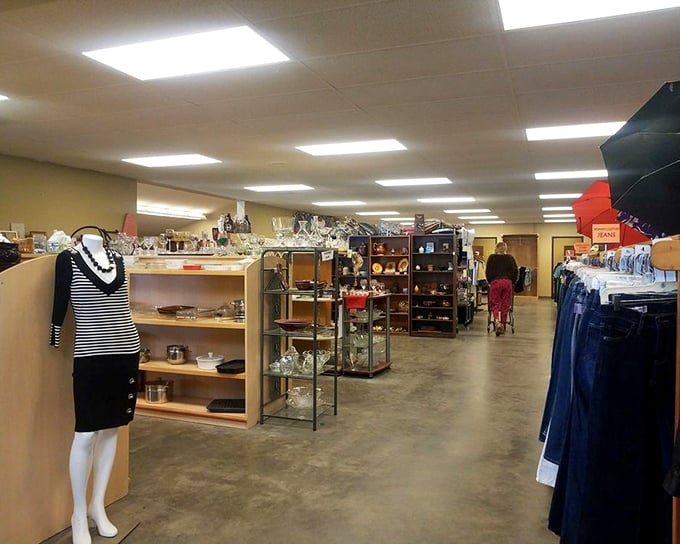 Mannequins modeling second-hand style with first-class attitude. The organized displays make finding your size a breeze rather than a treasure hunt.