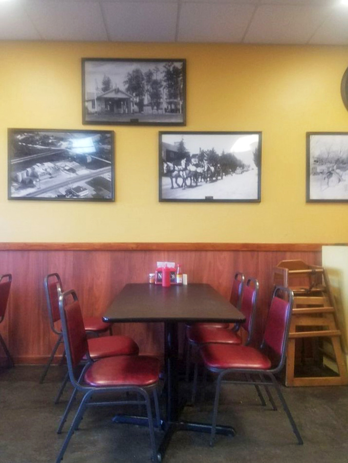 Historical photos adorn yellow walls above wood paneling, telling stories of Lexington's past while you create new memories over comfort food.