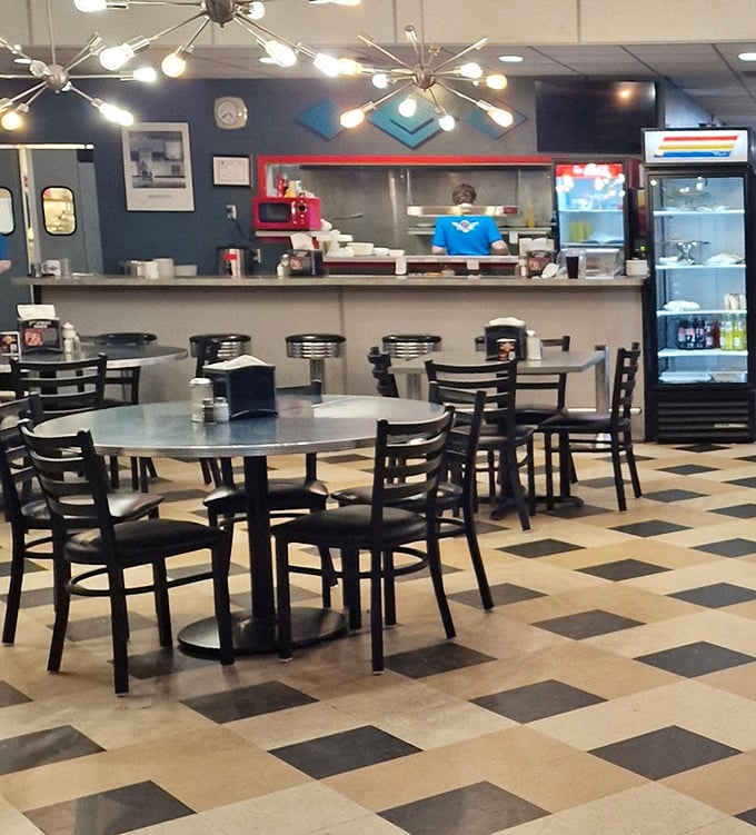 Another angle reveals the thoughtful design touches that make Second Street Diner feel both nostalgic and perfectly current.